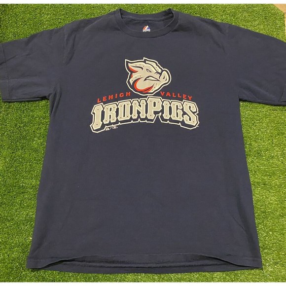 Majestic | Shirts | Retro Majestic Lehigh Valley Iron Pigs Arch Spell ...